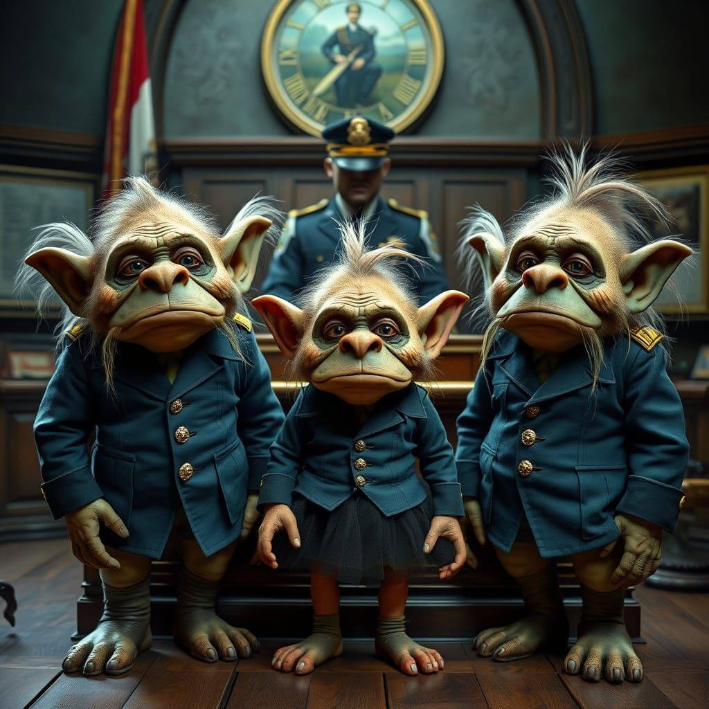 Discworld Trolls Stand Before Sergeant Colon's Des... - AI Art