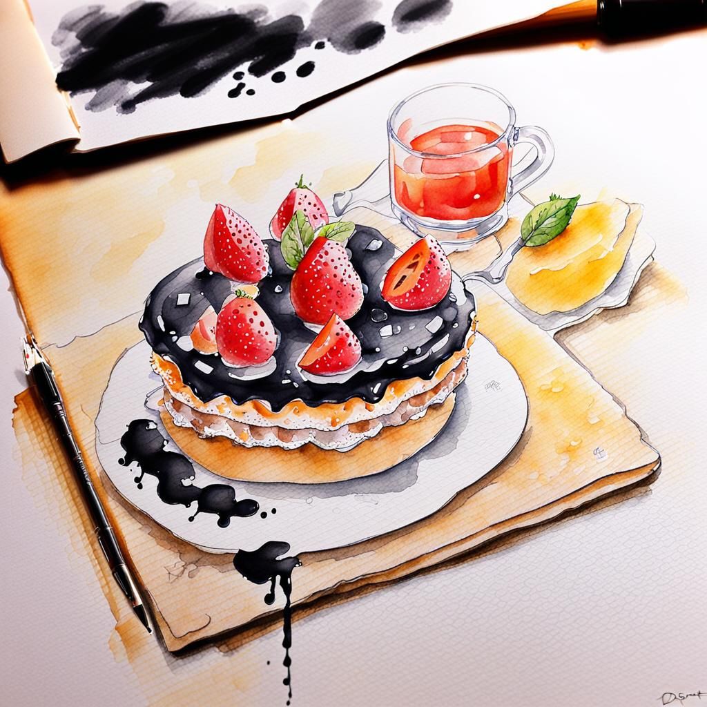 ink drawing + modern + watercolor + still life + sketch + sweet ...