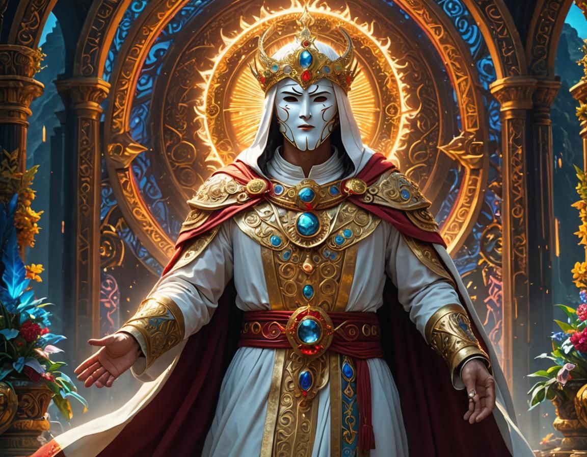 The character is a divine servant in mask purifying the world from ...