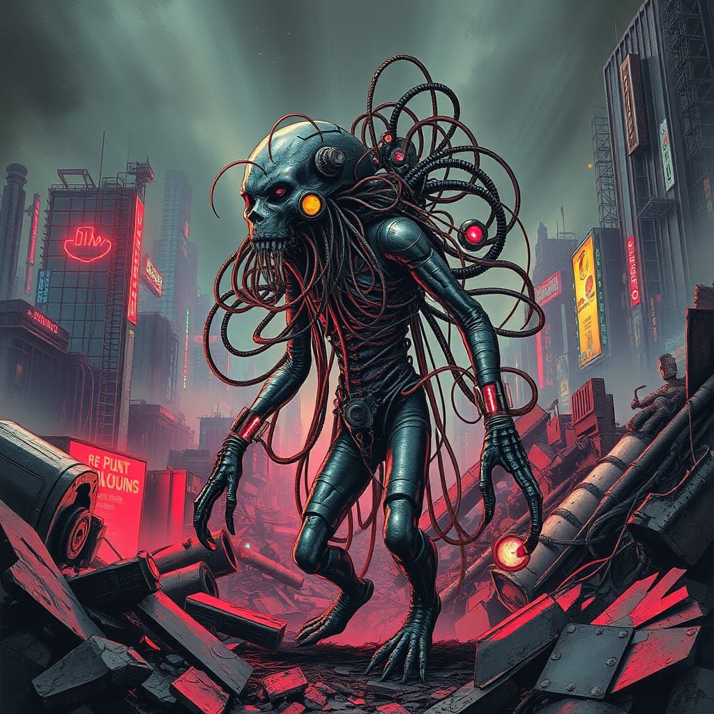 A hyperrealistic Ink and oil picture of a grotesque amalgamation of ...