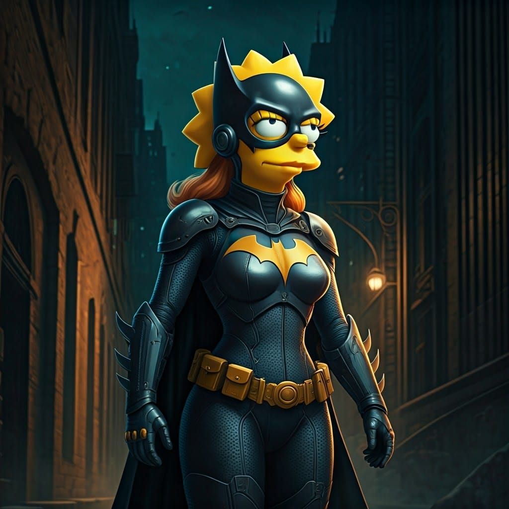 Lisa Simpson as Gritty Batgirl in High-Tech Steamp... - AI Art