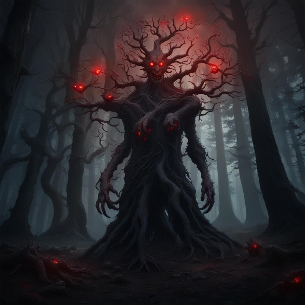 A very scary evil tree in a dark forest. - AI Generated Artwork ...