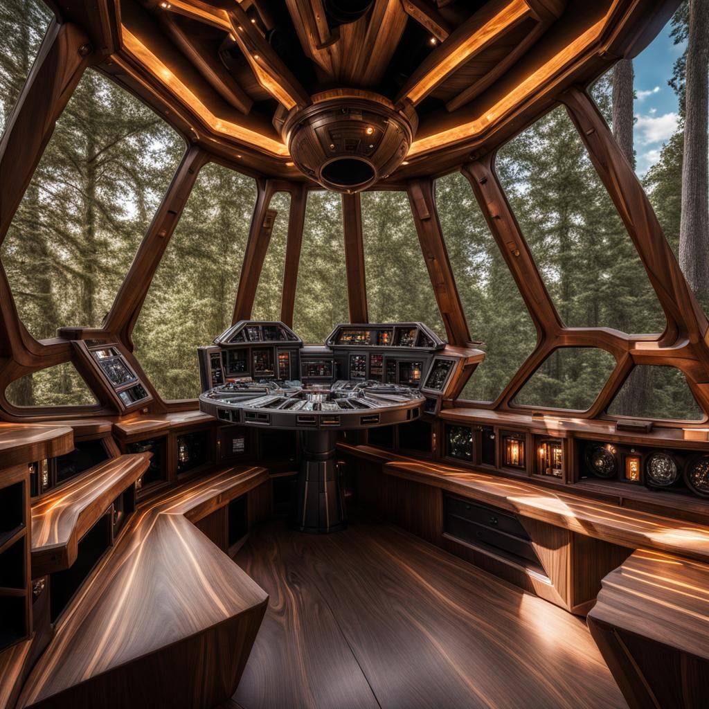 (Millennium Falcon inspired treehouse 1:3), intricate details, HDR ...