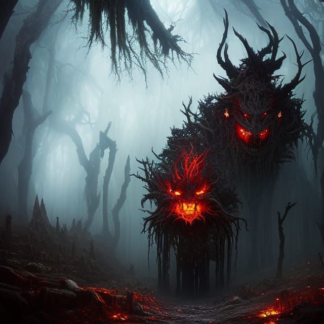 High Gothic Horror Demon Lord of Anger with Long Darkened Twisted Horns ...