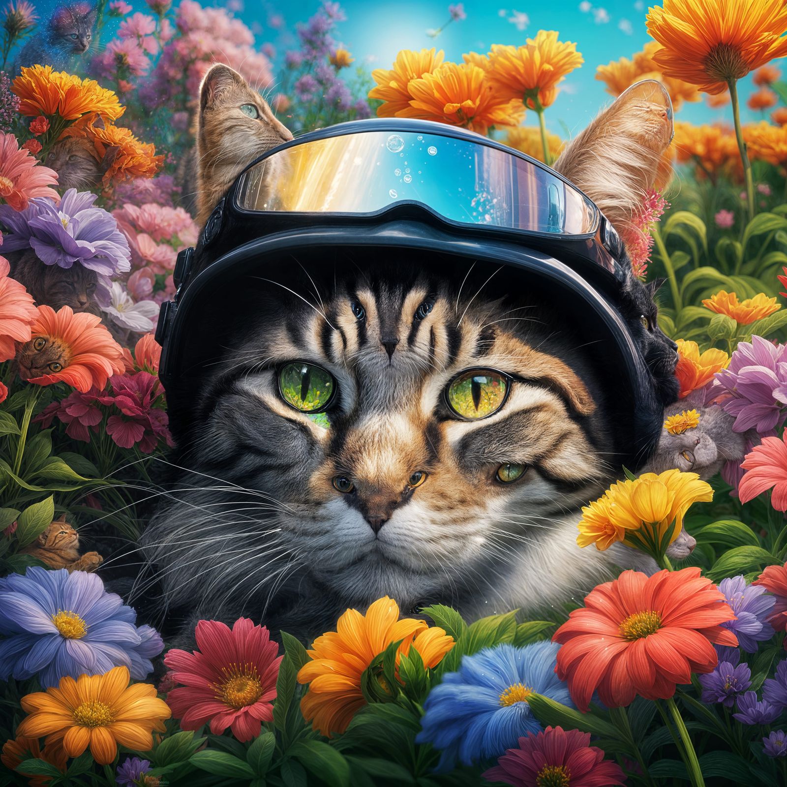 A cat lying in a garden of flowers - AI Generated Artwork - NightCafe ...