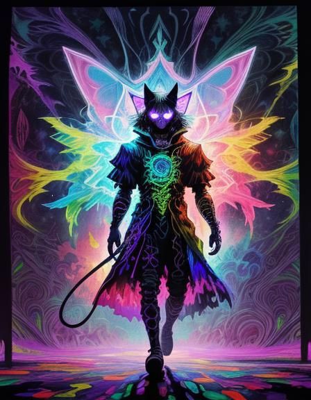 (Hyper detailed creepy demon cat in psychedelic glowing neon colors:1,8 ...