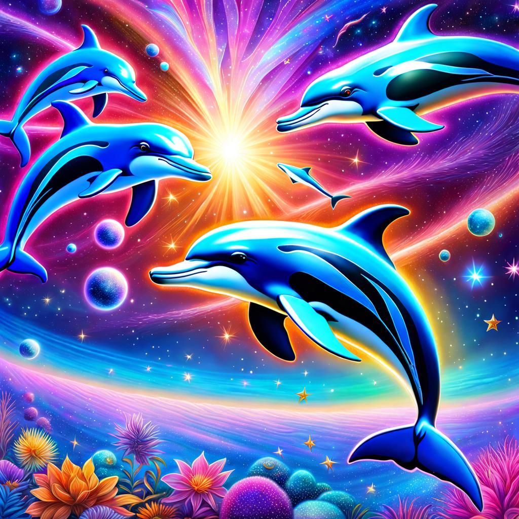 Dolphins Swimming Through Space - AI Generated Artwork - NightCafe Creator