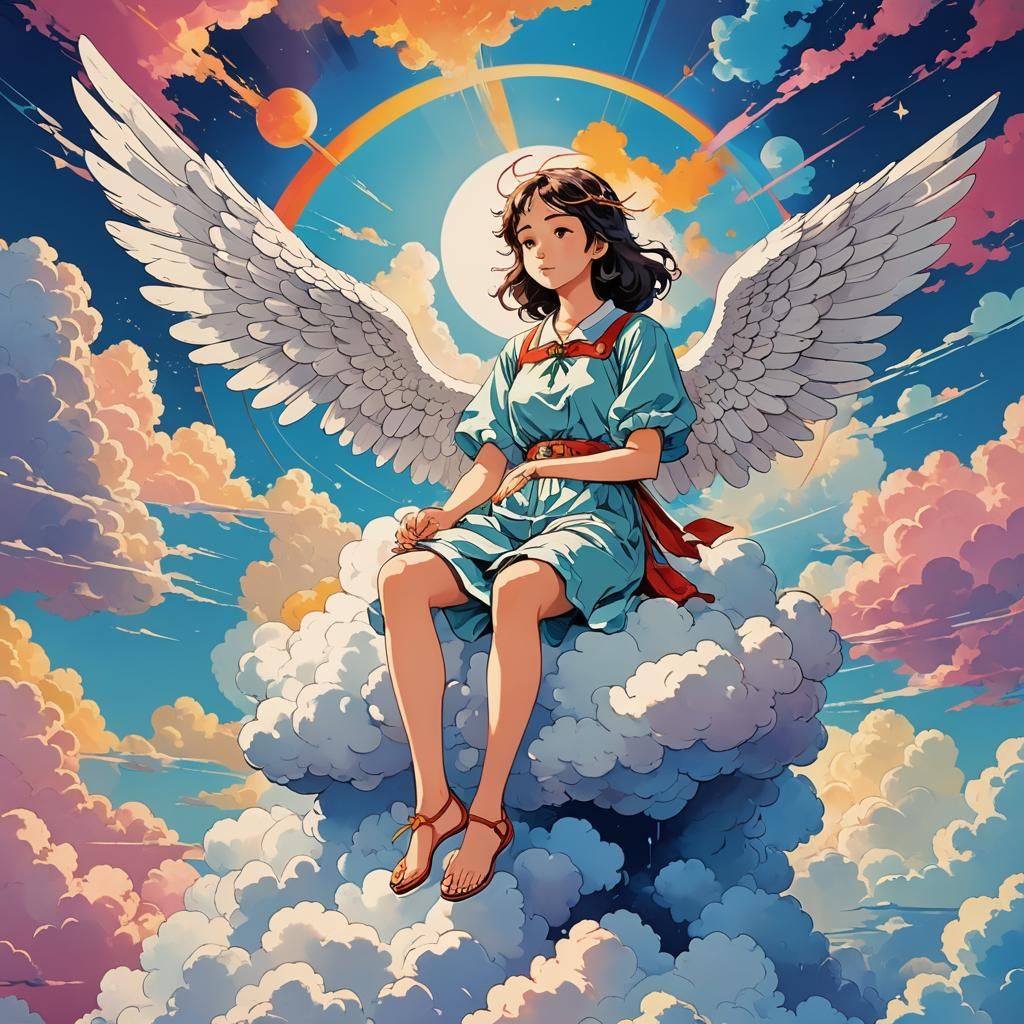 Pop Art of a beautiful angel sitting on a cloud - AI Generated Artwork ...