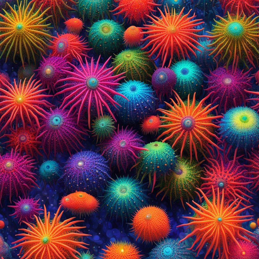 neon sea urchin solarpunk tetradic colors r/Art - AI Generated Artwork ...