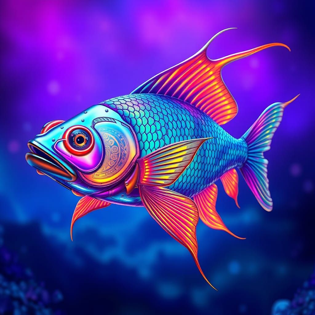 Hyperrealistic Futuristic Fish in Iridescent Metal... - AI Art
