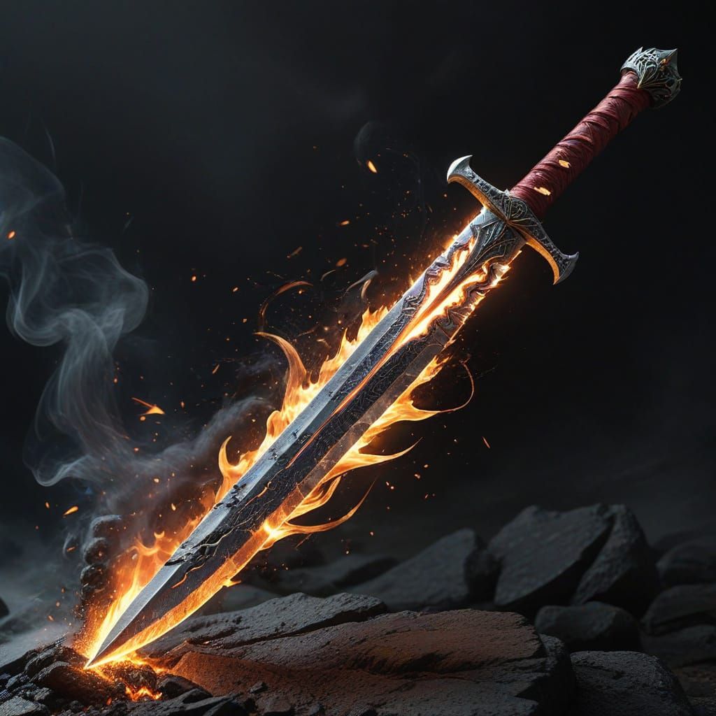 A blazing sword of fire, its blade crackling with molten energy.