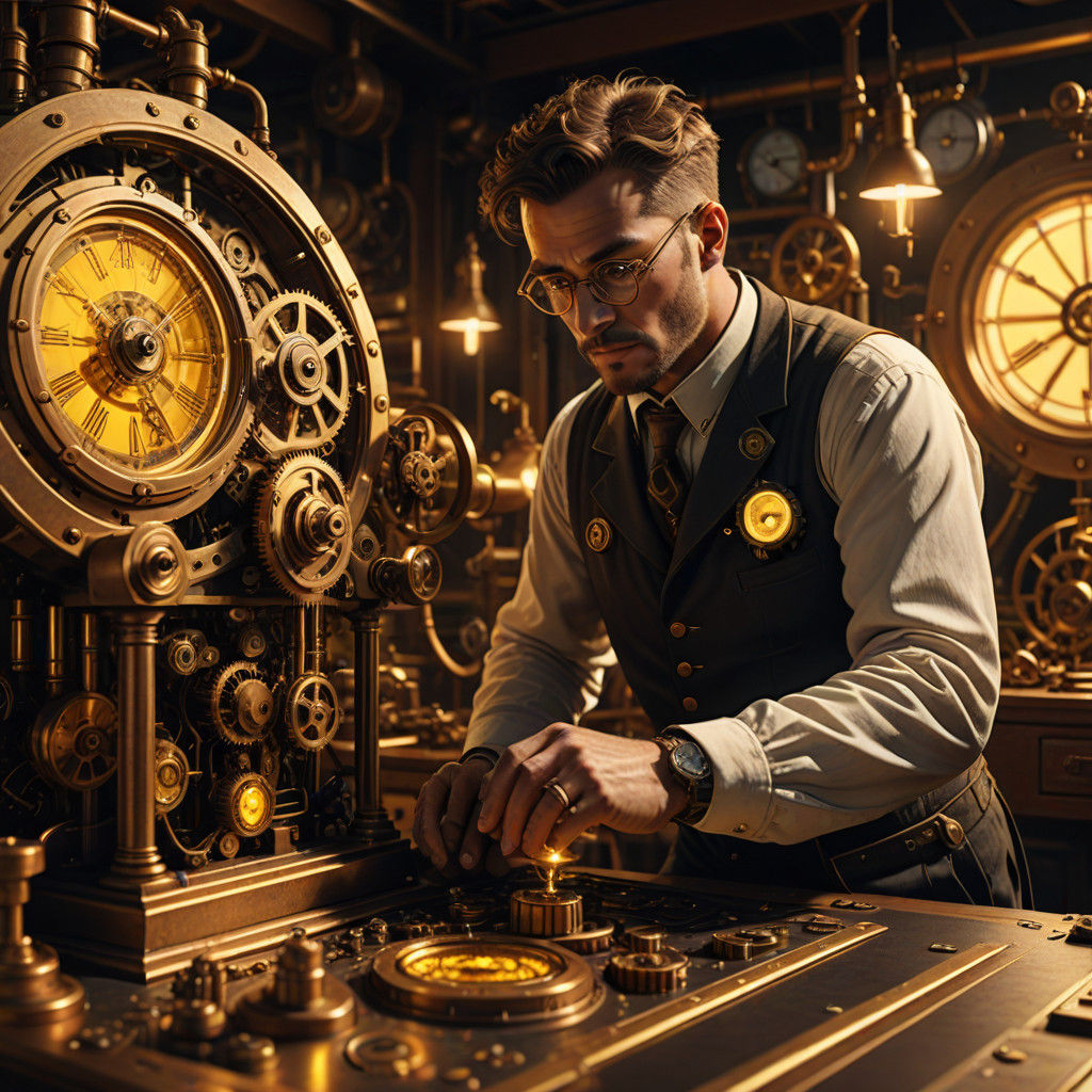 Steampunk Scientist Unleashes Time Machine in Illu... - AI Art