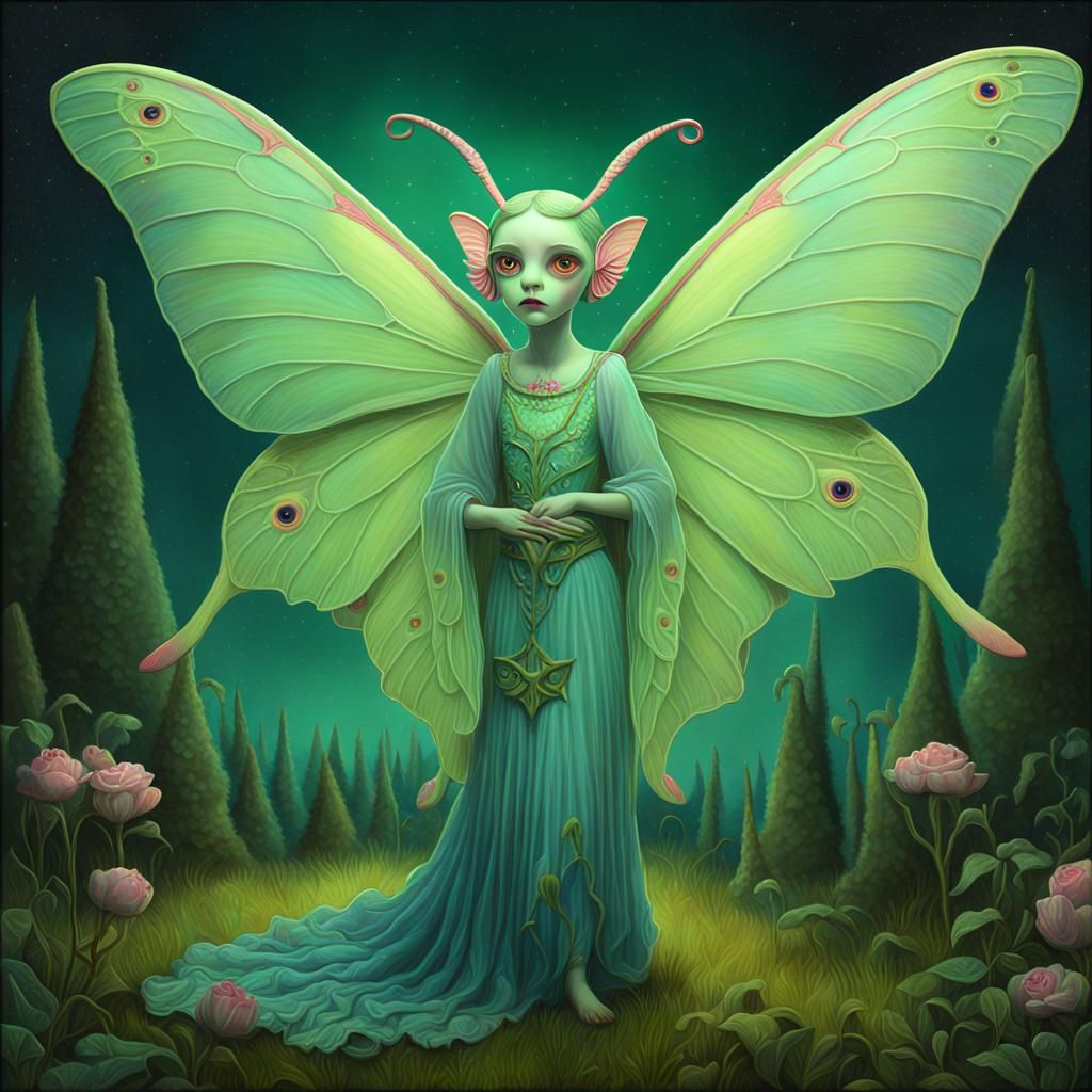Luna moth faerie with iridescent wings - AI Generated Artwork ...