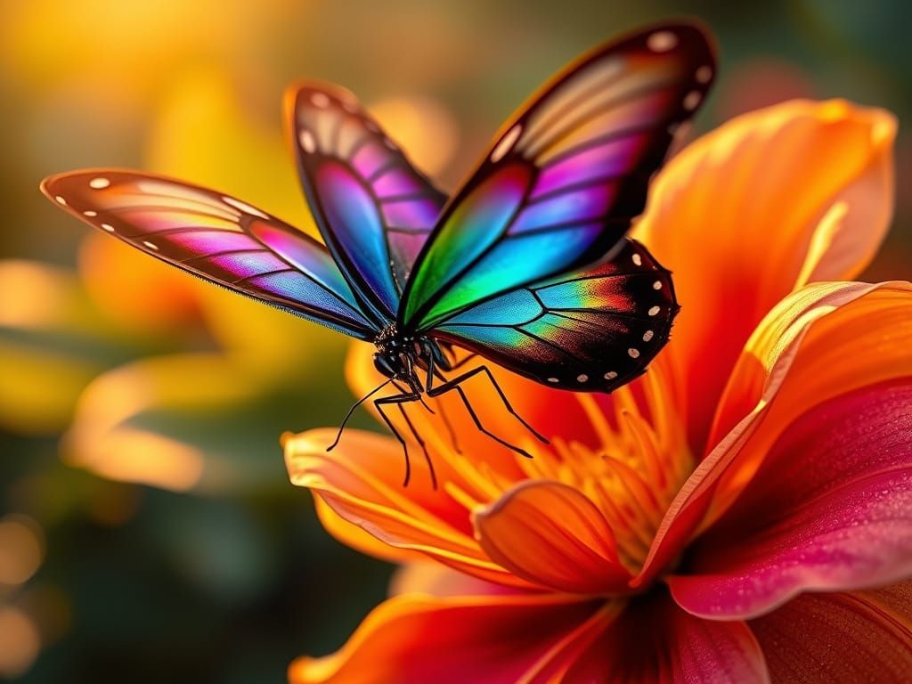 Birdwing Butterfly levitating above an exotic flower