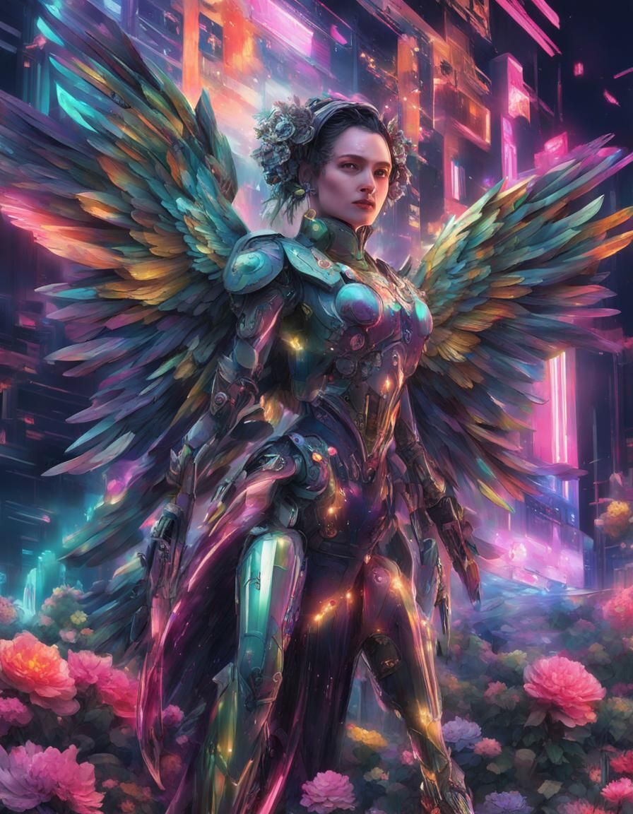 (intricately detailed futuristic artwork of a humanoid cyberpunk parrot ...