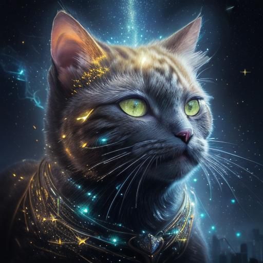 (an epic extremely detailed a close up of the portrait luminous cat ...