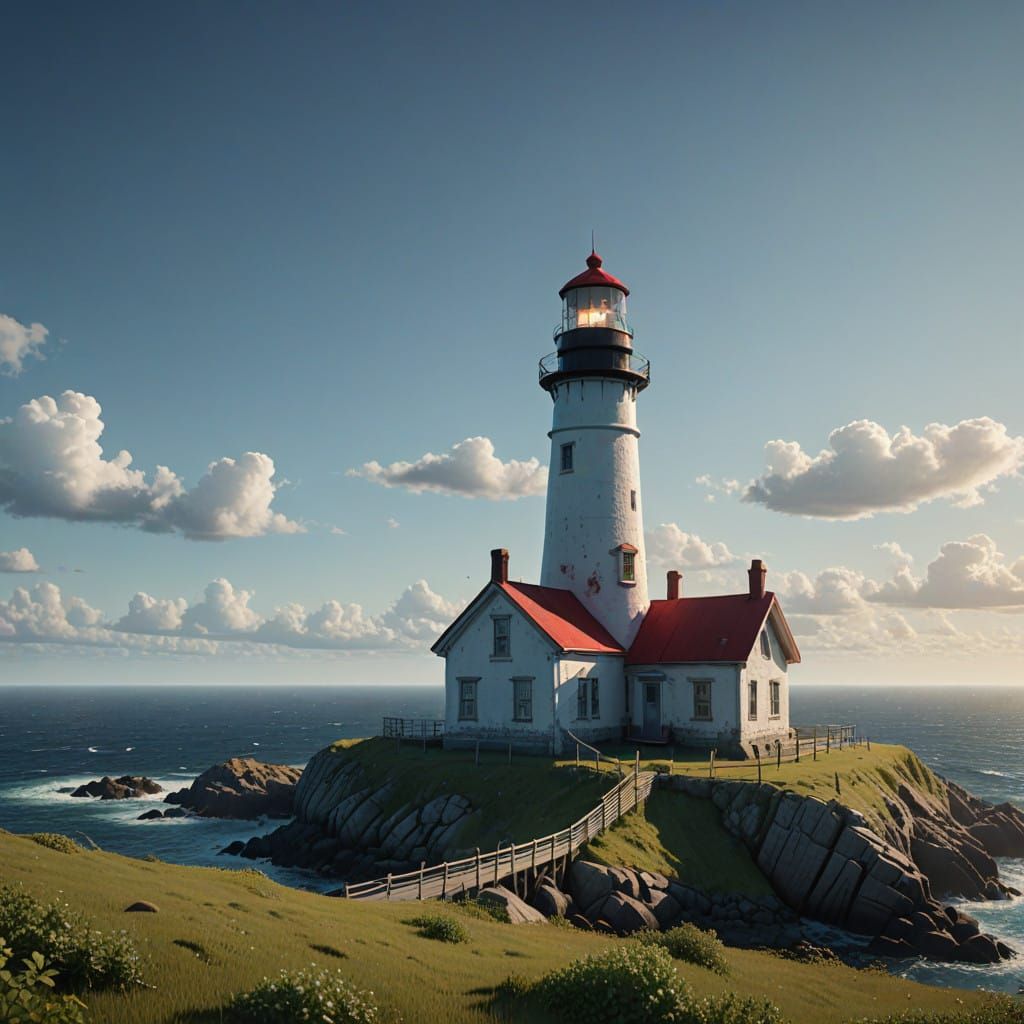 A lighthouse with a rope bridge - Epic Lighthouse on a Rocky...