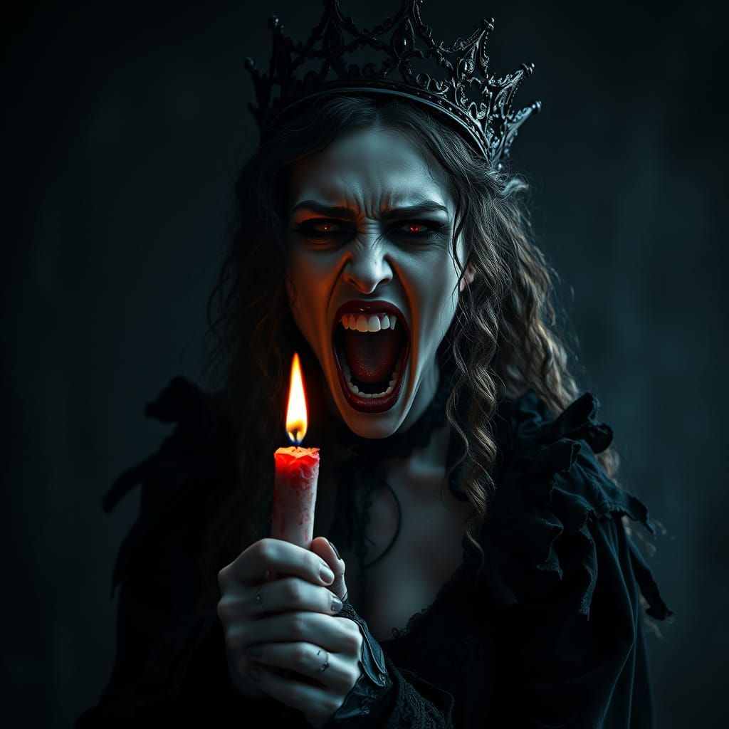 Gothic Vampire Queen in Rage with Flickering Candl... - AI Art