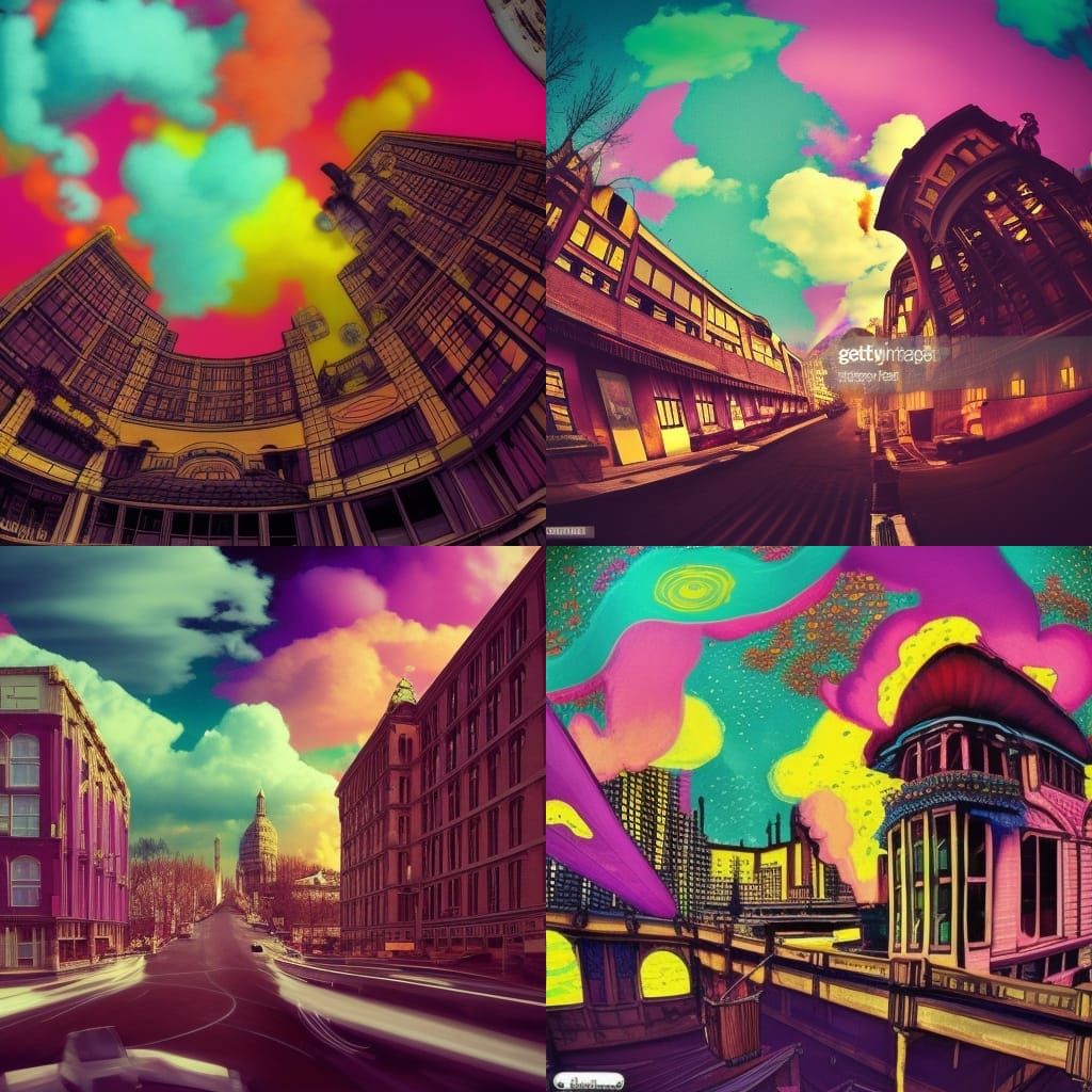 neon-pink-acid-yellow-stark-black-saturated-colors dingy-sepia-hues ...