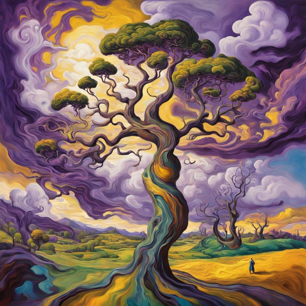 Twisted Tree - Surreal Melting Landscape with Floating Figur...