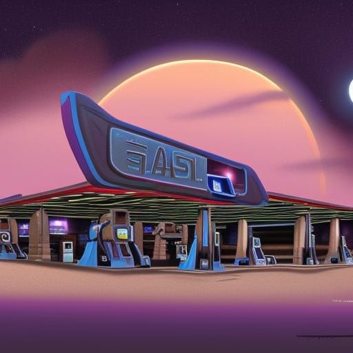 detailed matte painting of an alien themed gas station in the desert ...