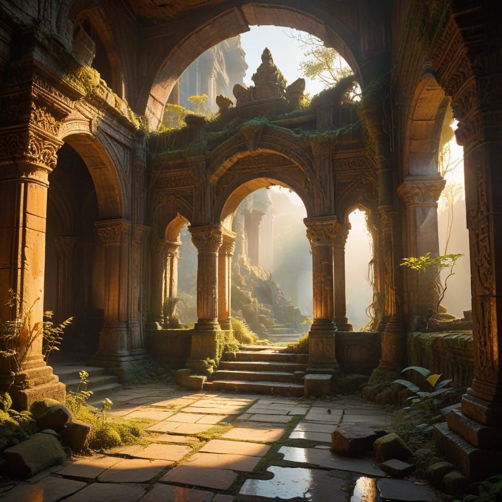 Forgotten Temple - Ethereal Fantasy in Golden Hour