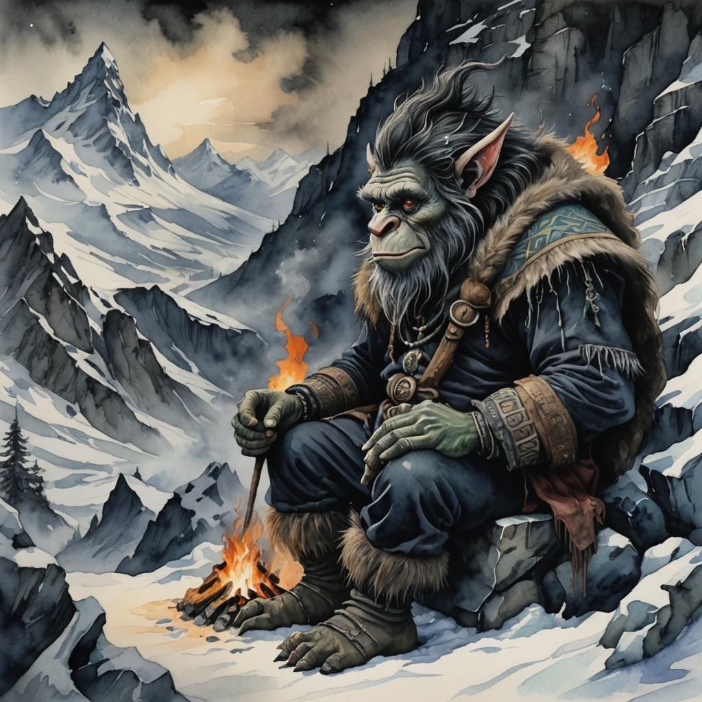 Dark and Moody Troll sitting next to a fire - AI Generated Artwork ...