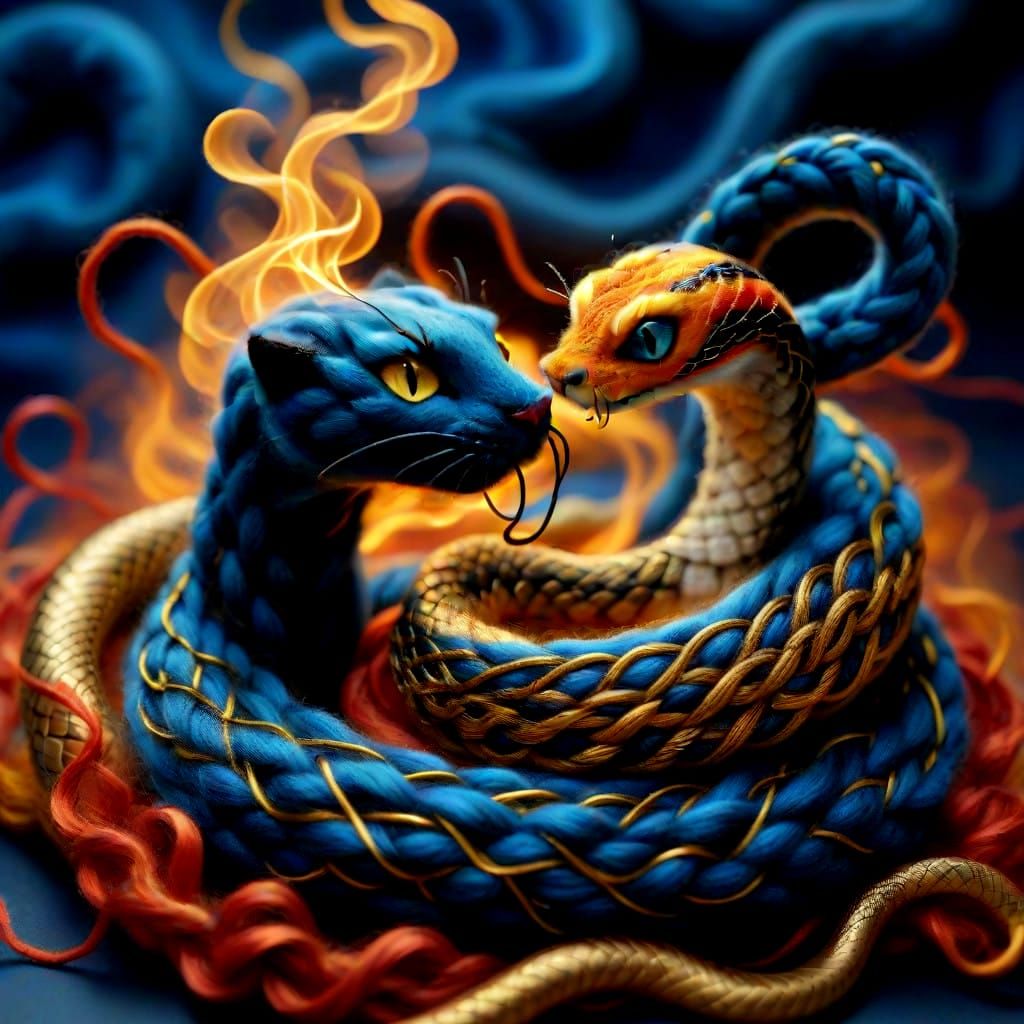 Wool art snake cats - Whimsical Felted Wool Art of Snake and...