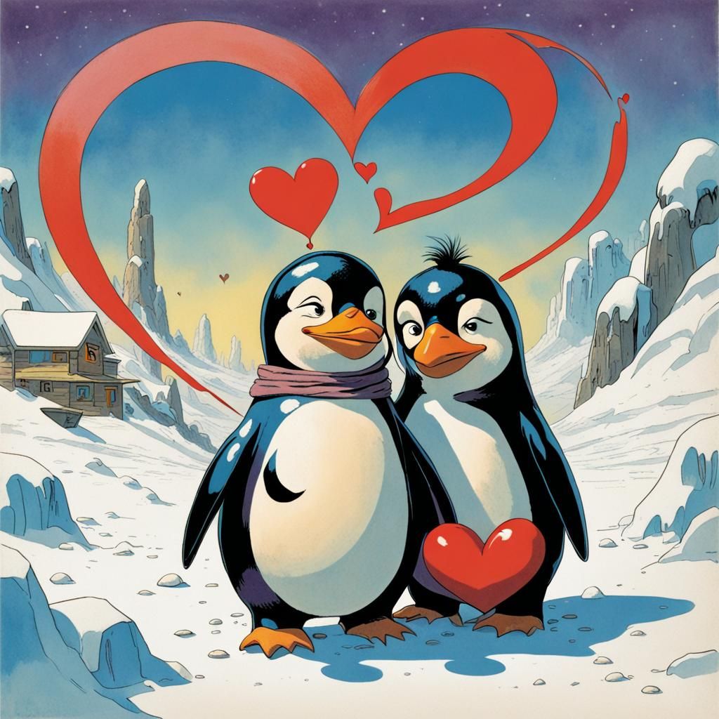 cute pinguin with LOVE, - AI Generated Artwork - NightCafe Creator