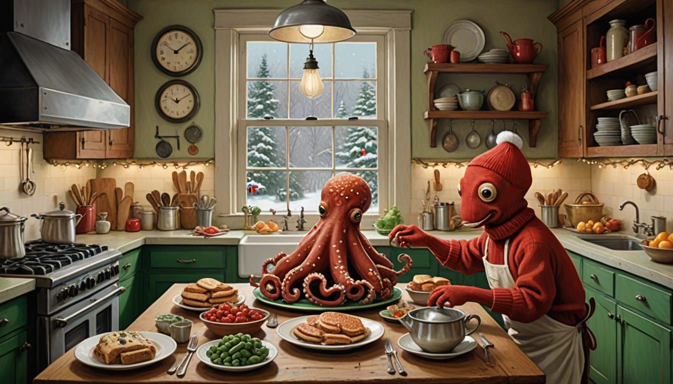 Horrifying Sock Puppet Makes Octopus Dinner - at Christmas!