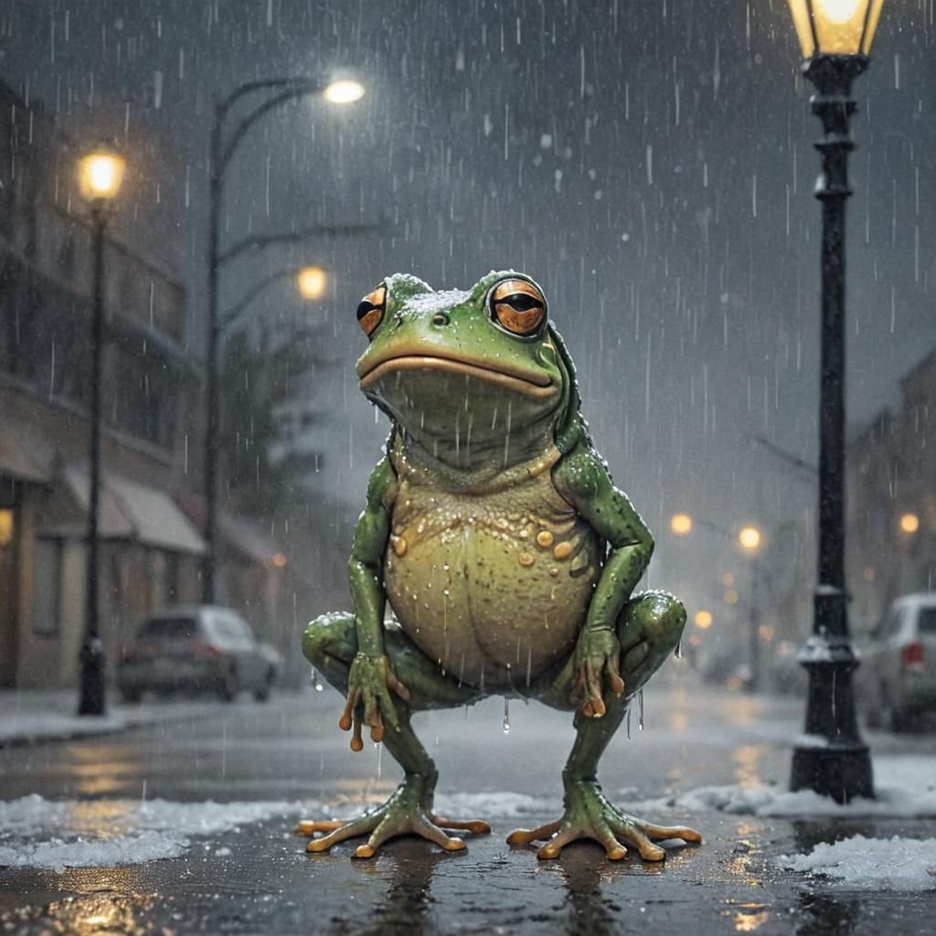 What a time to be alive 😉🐸 - Miserable Frog Under Streetla...