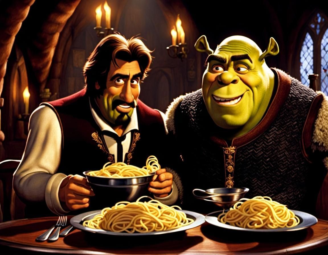 Al Pacino & Shrek share spaghetti dinner 🍝🎩👹 - AI Generated Artwork ...