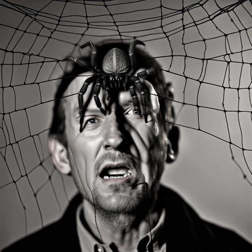 (man's_head_screaming_big_tarantula_tangled_with_a_big_spiderweb) Roger ...