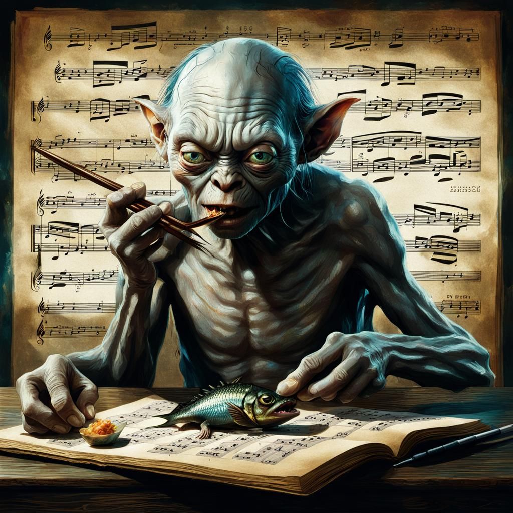 Gollum eating raw fish - the musical - AI Generated Artwork - NightCafe ...