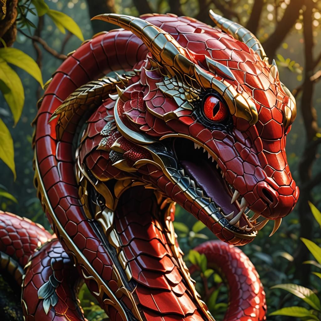 Close up of a red snakes head By artist "anime", 3d anime art ...