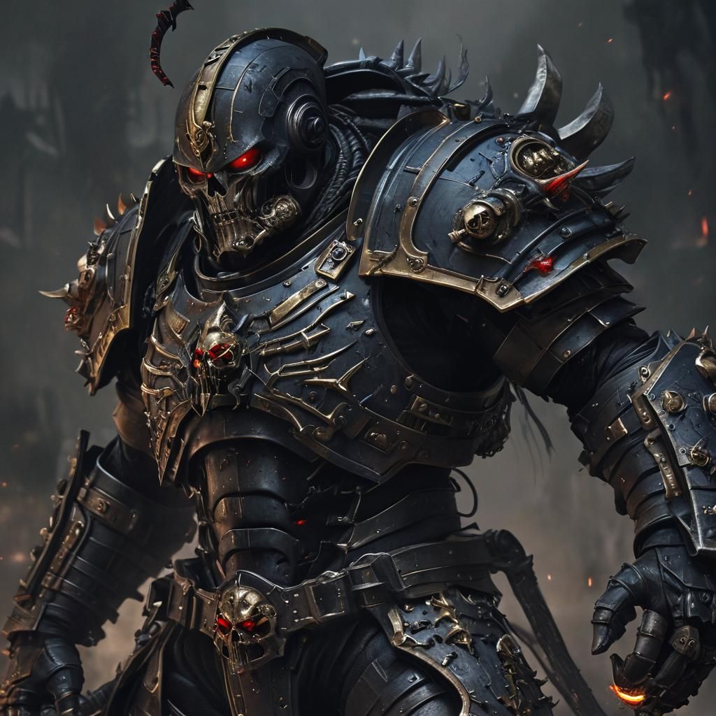 Ethereal Demon Prince in Gritty Black and Blue Arm... - AI Art