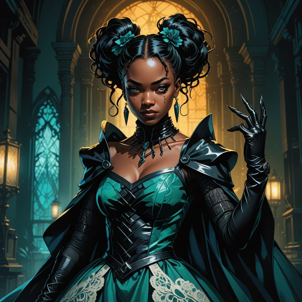 Gothic Teenage Wolverine Girl in Black and Teal At... - AI Art