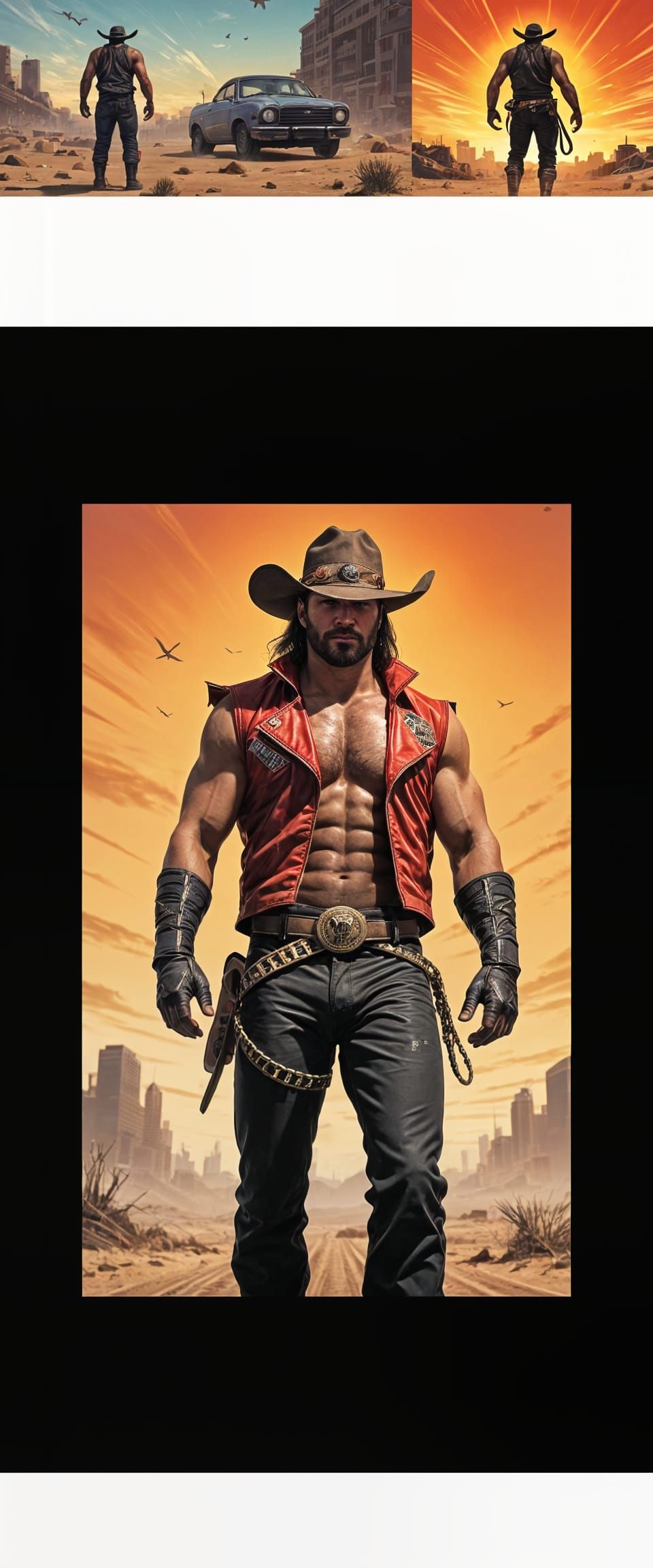 Tough Cowboy Wrestler Holds Championship Belt in B... - AI Art