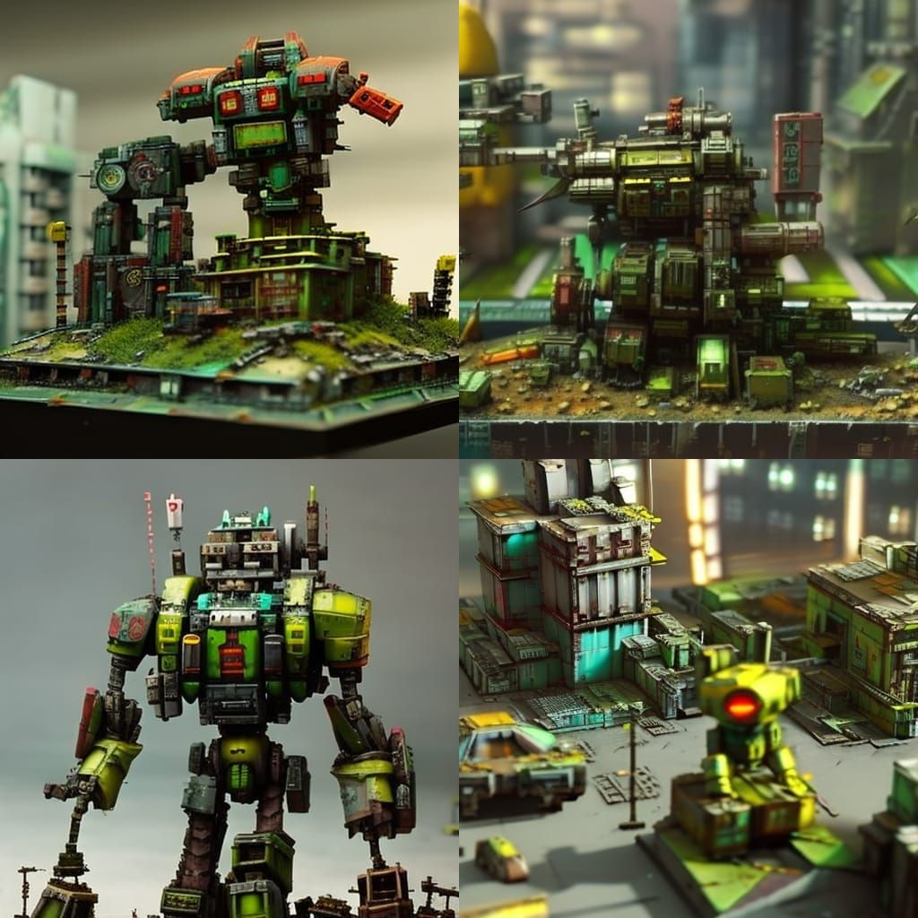 kitbash robot, japanese mecha style, futuristic post-apocalyptic city ...