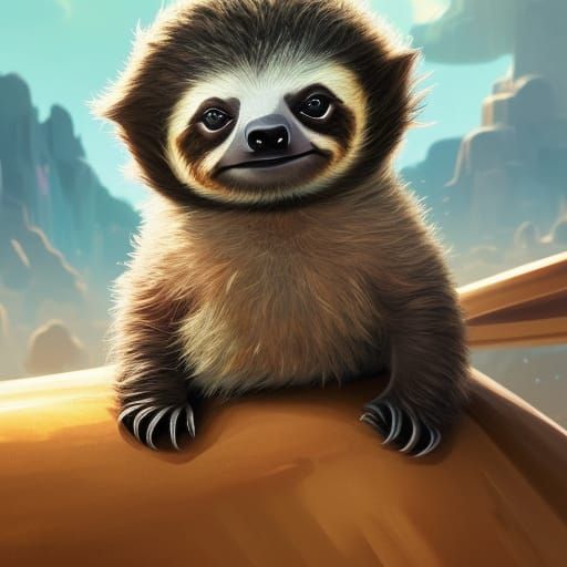 Baby sloth, a painting of a sloth, driving a race car, by WLOP, artgerm ...
