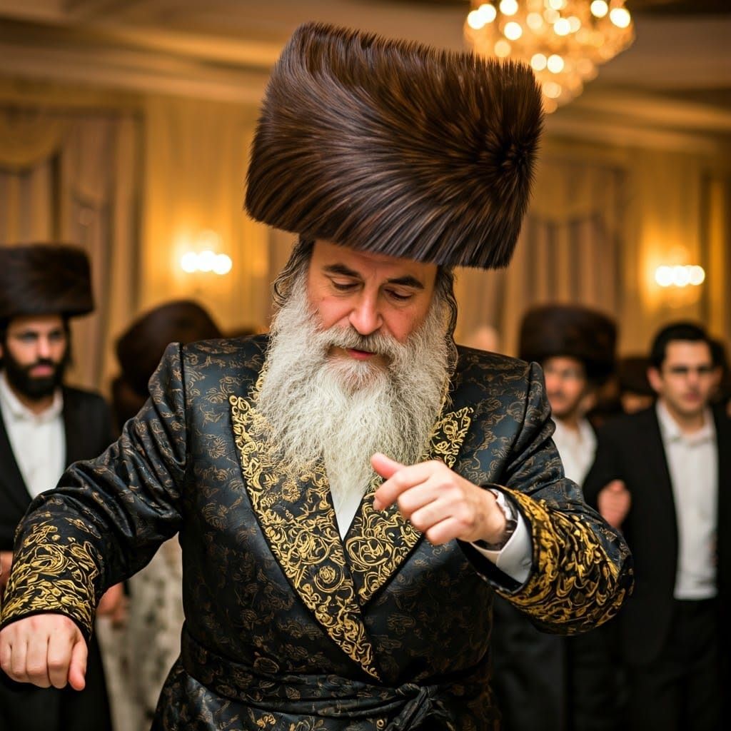 Hasidic Rabbi Dances at Joyful Wedding Celebration... - AI Art