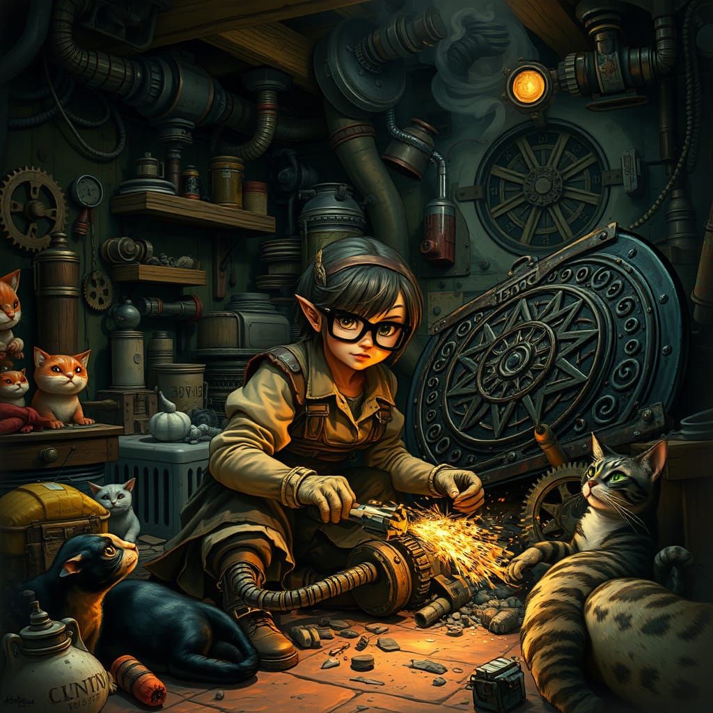 Cyberpunk Halfling Tinkerer in a Dark, Industrial ... - AI Art