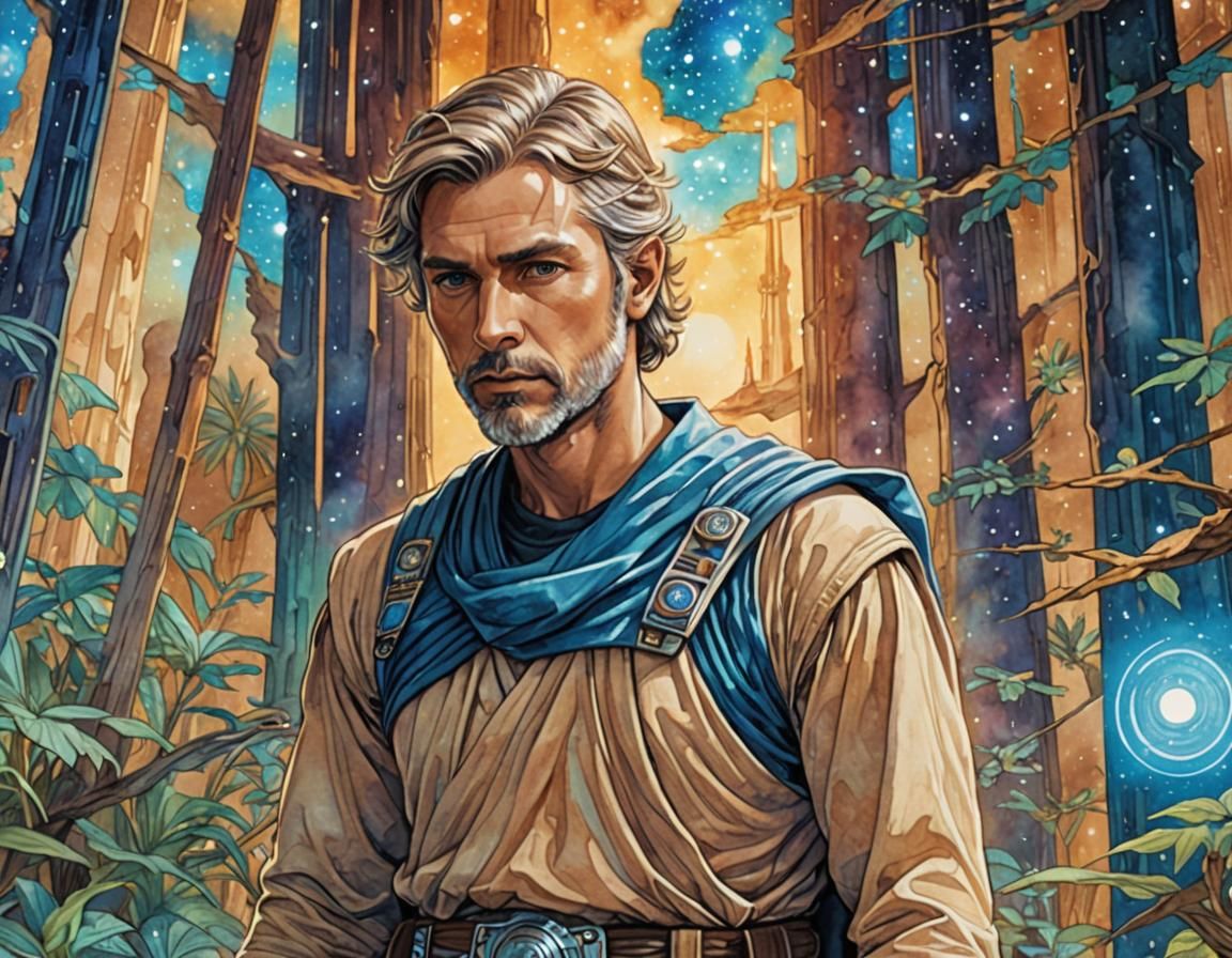 cel-shaded, jedi, watercolor, royalty, tan, blue - AI Generated Artwork ...
