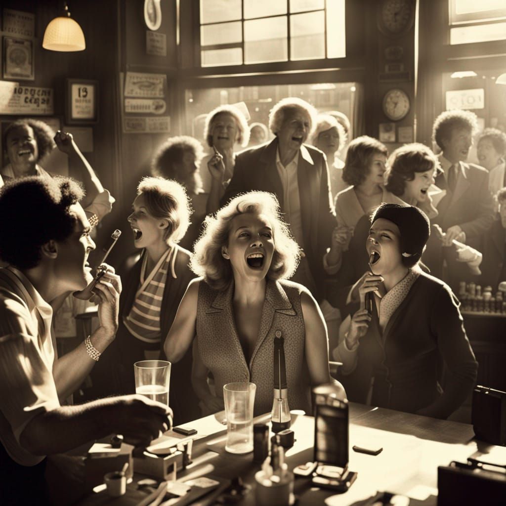 Late afternoon crowded pub scene lots of loud and rowdy people, untidy ...