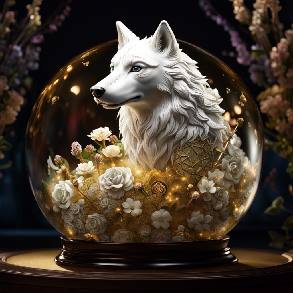 A Ghostly Snow Wolf in a Glass Sphere of Adventure - AI Generated ...