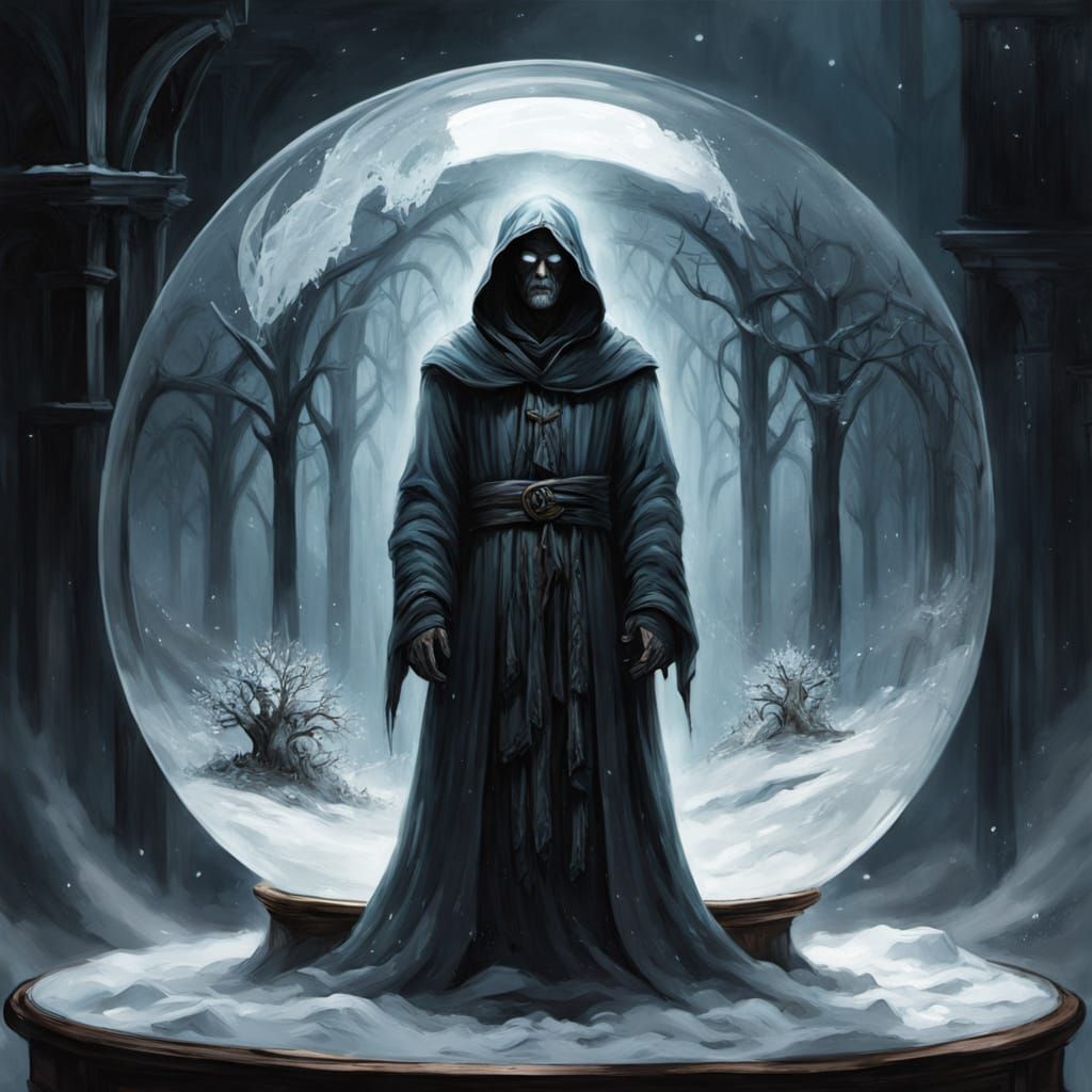 A Ghost inside a snow globe - Ethereal Figure in Haunting Sn...