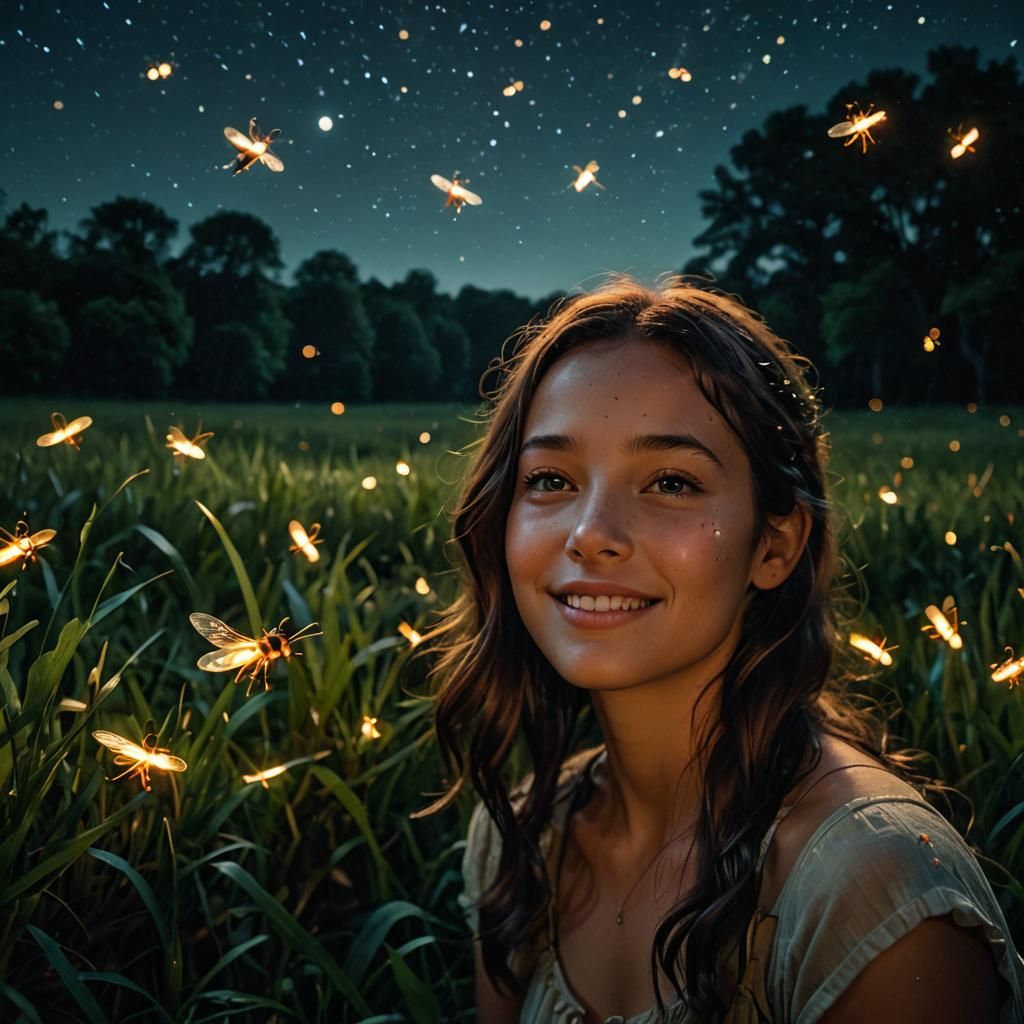 Sitting In A Field Of Fireflies - AI Generated Artwork - NightCafe Creator