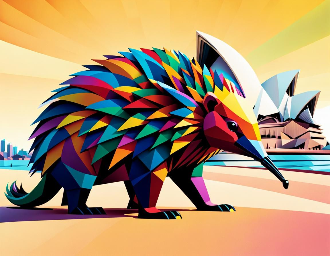 "(cubism ultra bright psychedelic colours many Australian echidna ...