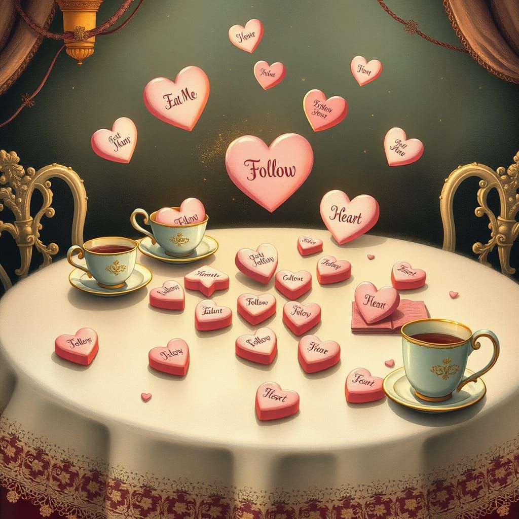 Whimsical Wonderland Tea Party with Shifting Conve... - AI Art