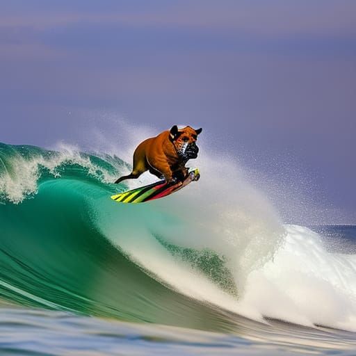 Dogs surfing waves - AI Generated Artwork - NightCafe Creator